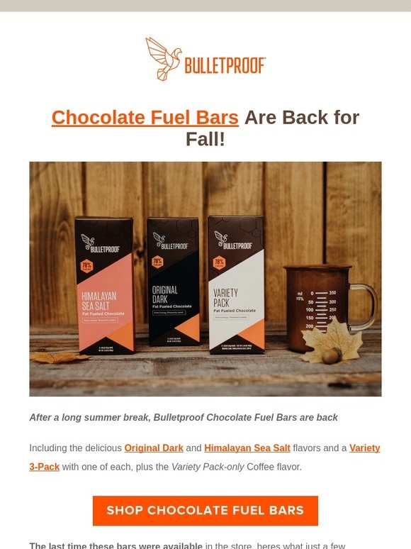 Bulletproof: Chocolate Fuel Bars are back! Including Original Dark ...
