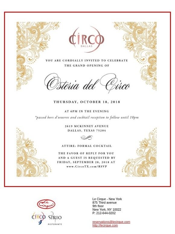 Le Cirque: You are invited to the Grand Opening of Circo Dallas on ...