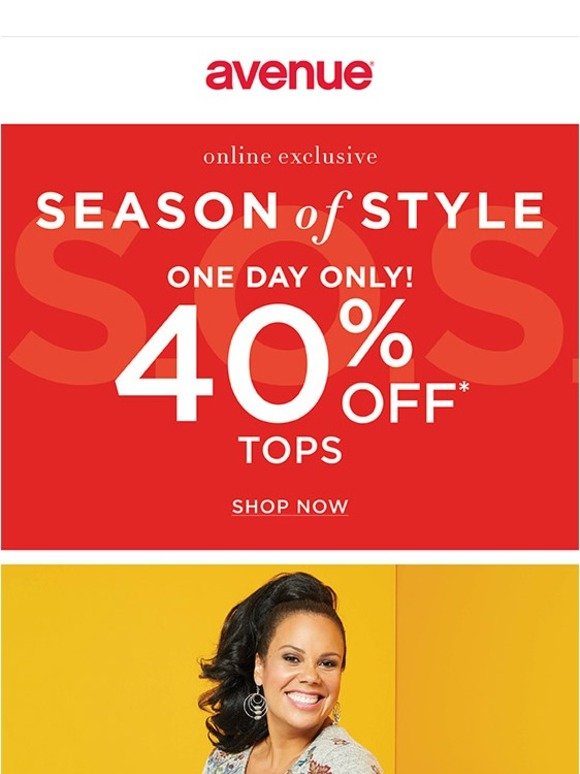 Avenue: Today Only - 40% off All Tops! | Milled