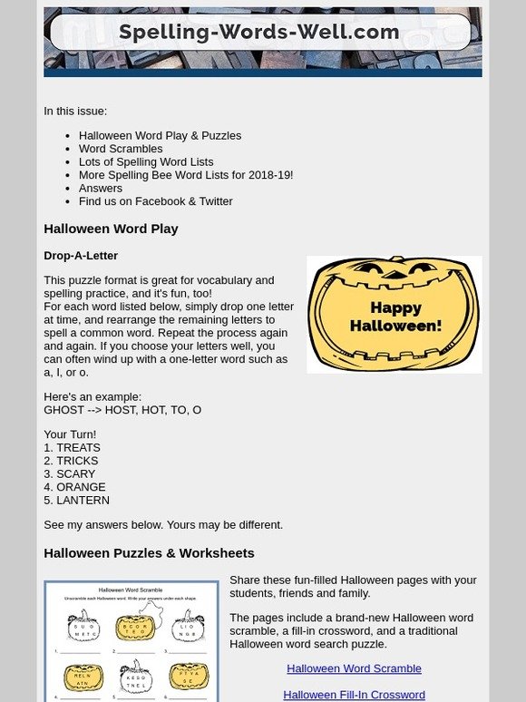 Spelling Words Well: Halloween Word Play & Worksheets, Word Scrambles ...