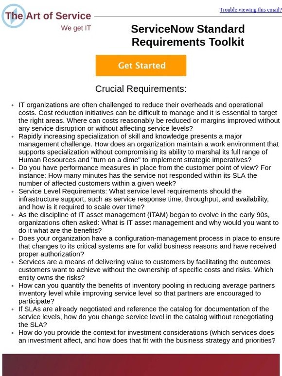 The Art of Service: ServiceNow Standard Requirements: | Milled
