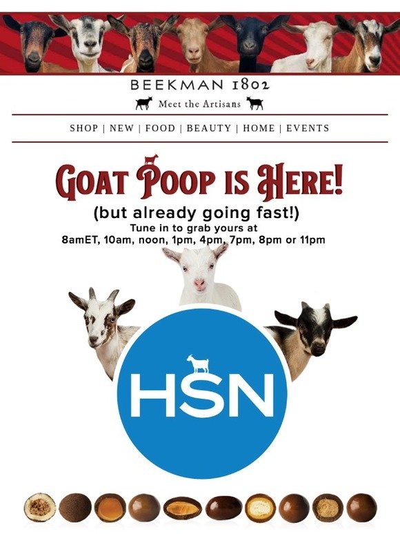 Beekman 1802: Goat Poop arrives live on HSN. 🐐💩 | Milled