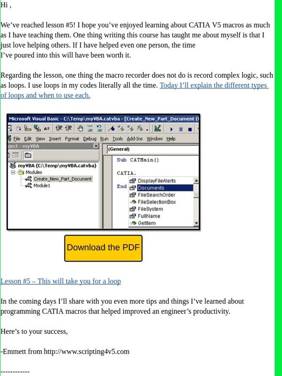 Scripting4v5 Catia Macro Lesson 5 Will Make You Loopy Milled 
