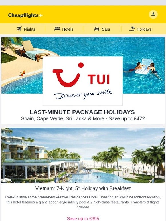 Cheapflights: Worldwide TUI Packages from £334 - Save up to £472 | Milled