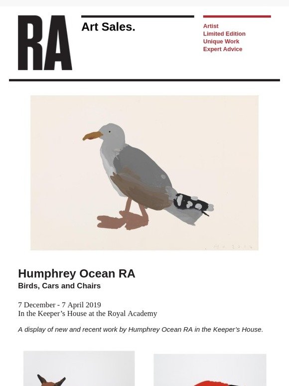 Royal Academy of Arts: Humphrey Ocean: Birds, Cars and Chairs | Milled