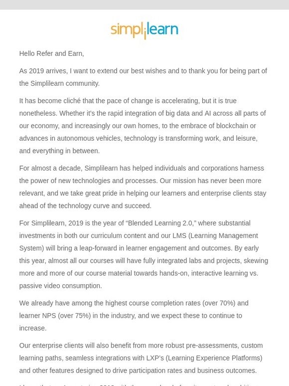 Simplilearn: A Letter From Our CEO | Milled