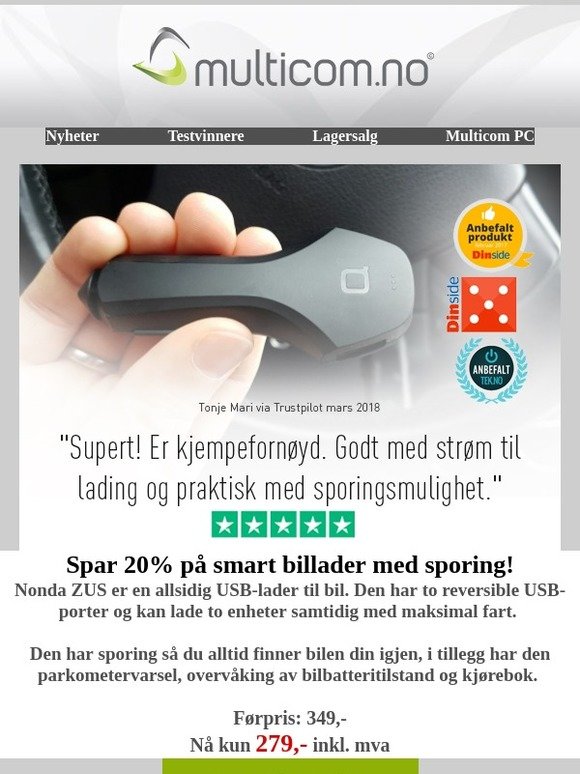 Multismart: Spar 20% på smart billader med sporing! | Milled