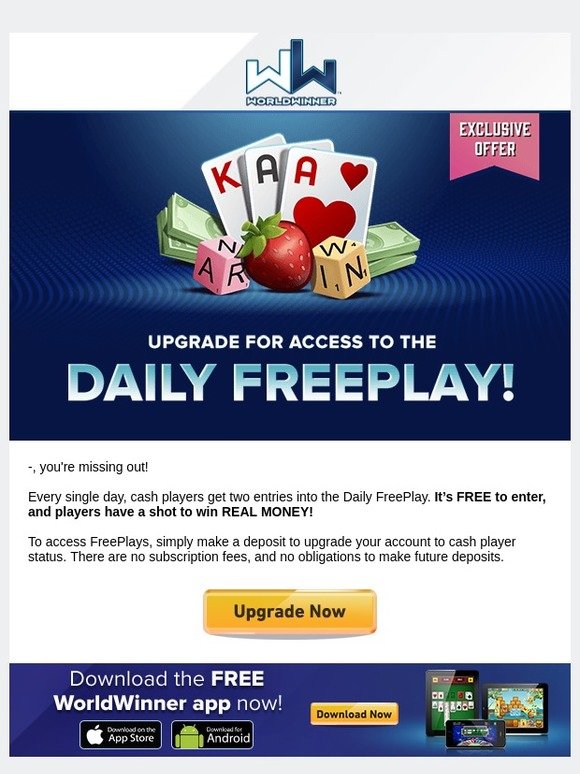 WorldWinner: Upgrade now for access to the Daily FreePlay! | Milled