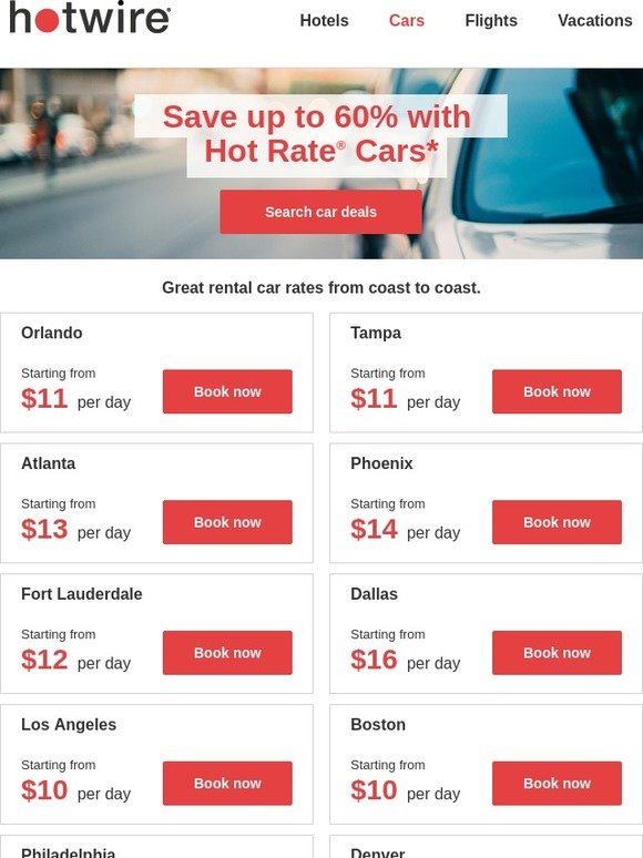 Hotwire: 🚗 Discover our top car deals, starting at $10 | Milled