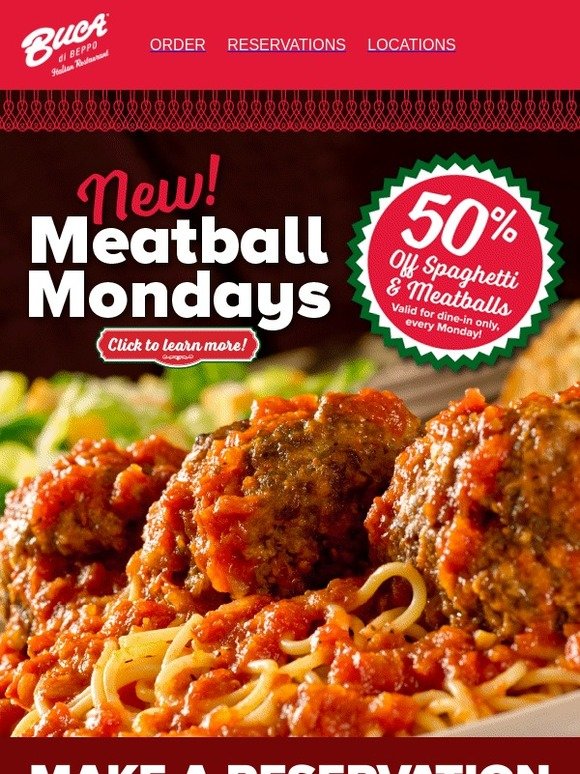Buca di Beppo: It's Meatball Monday! 50% Off Spaghetti & Meatballs | Milled