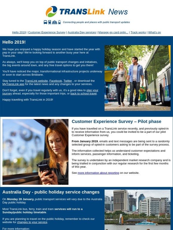 TransLink: Hello 2019 | Customer Experience Survey | Australia Day ...