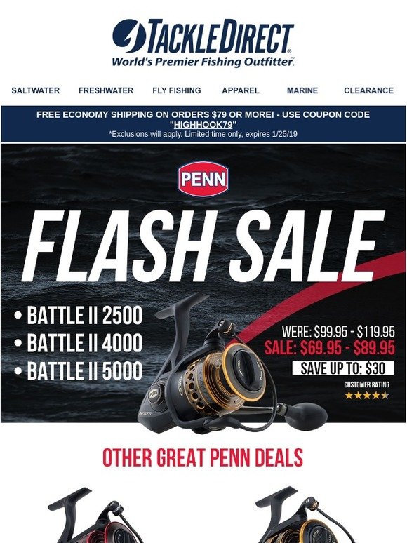 Tackle Direct: 🔥Penn Flash Sale - Select Penn Battle II, Fierce II 4000 ...