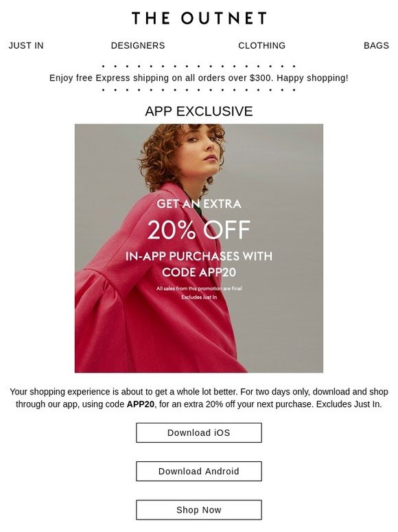 The Outnet: Extra 20% off in-app purchases for two days only! | Milled