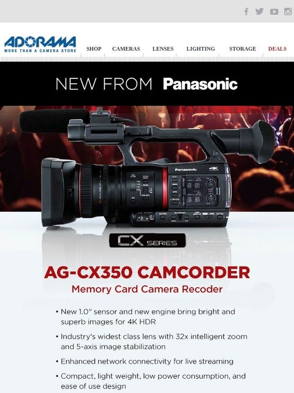 Adorama: JUST ANNOUNCED: The New Panasonic AG-CX350 4K HDR Camcorder ...