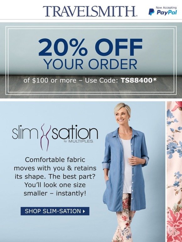 Travelsmith: NEW Slim-Sation prints & colors for spring + 20% off | Milled