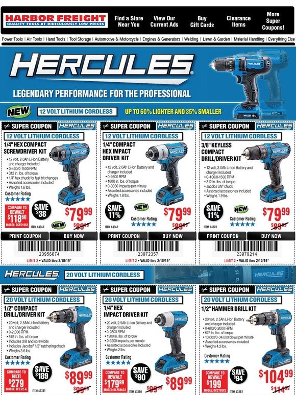 Harbor Freight Tools: WOW • NEW Hercules 12 Volt Lithium Cordless Tools ...