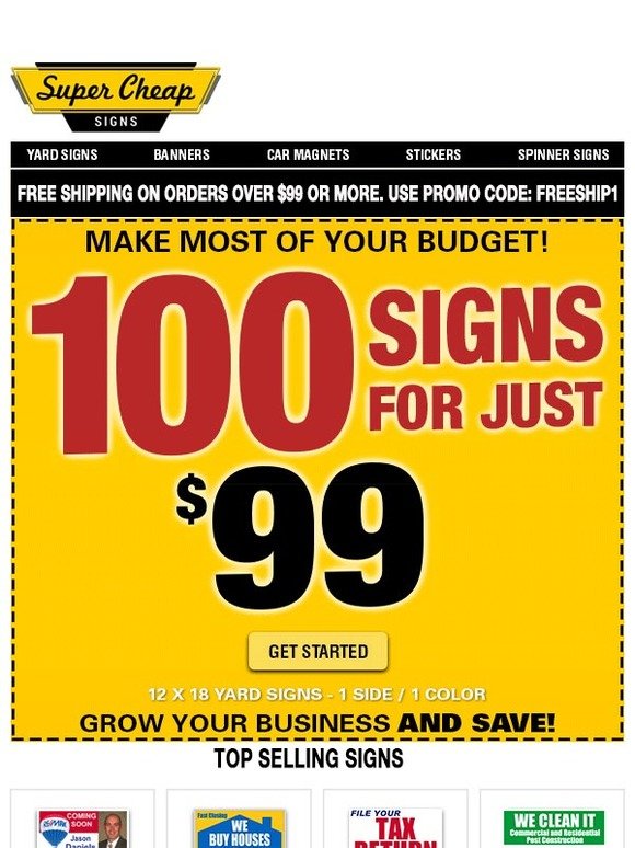 Super Cheap Signs: Free Shipping + 100 Yard Signs for Just $99! | Milled