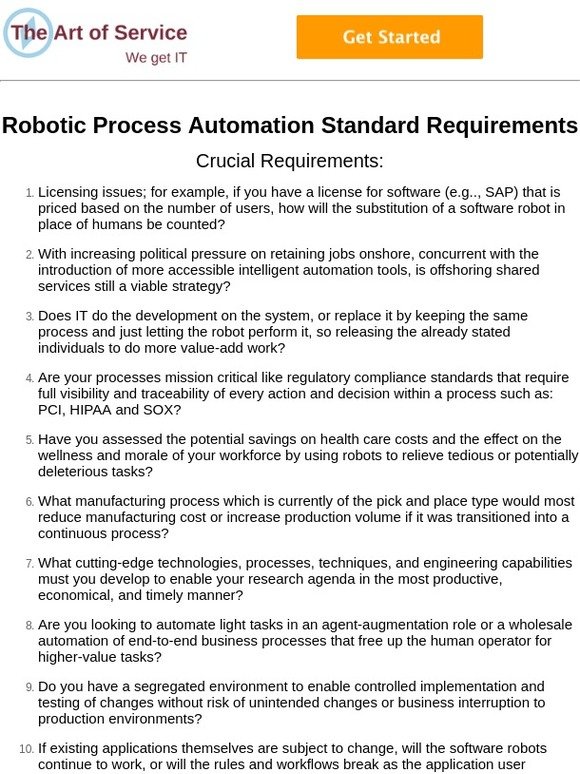 The Art of Service: Robotic Process Automation Standard Requirements ...
