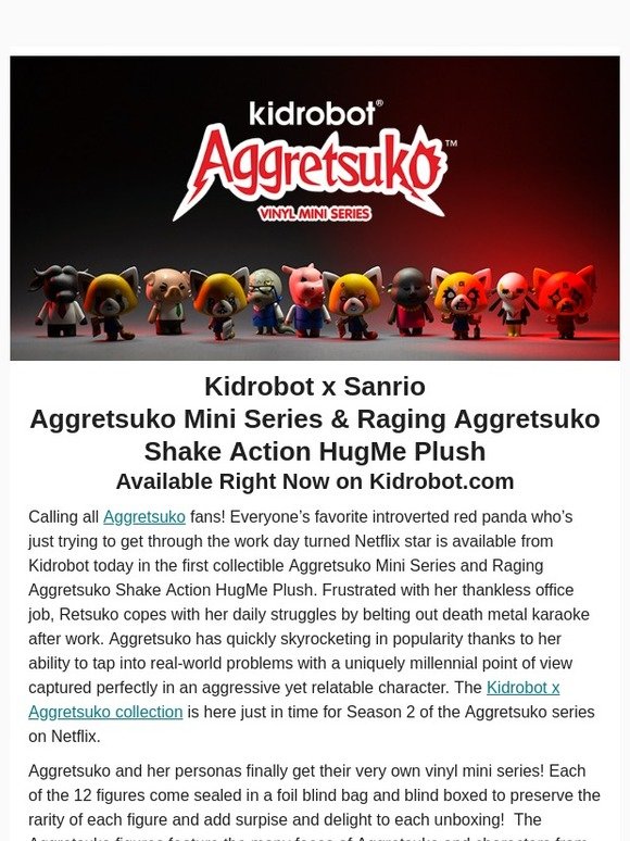Kidrobot: NEW Aggretsuko Mini Figure Series & Aggretsuko HugMe Shake ...