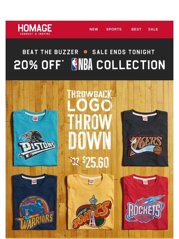 Homage: NEW throwback NBA logos + 20% OFF NBA! | Milled