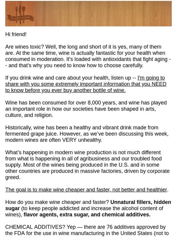 PaleoPlan: wine warning | Milled