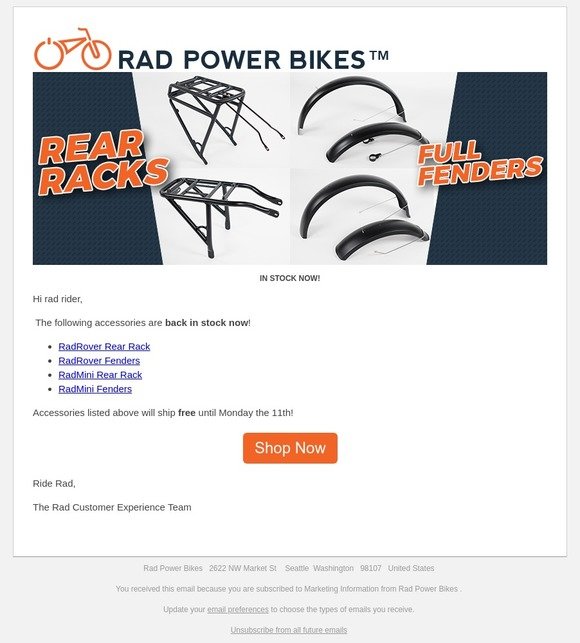 Rad Power Bikes: Fenders and Rear Racks Available NOW! | Milled