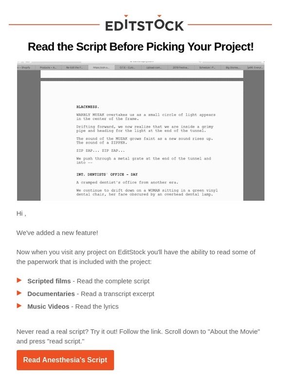 EditStock: New Feature: Read the Script Before Picking Your Project ...