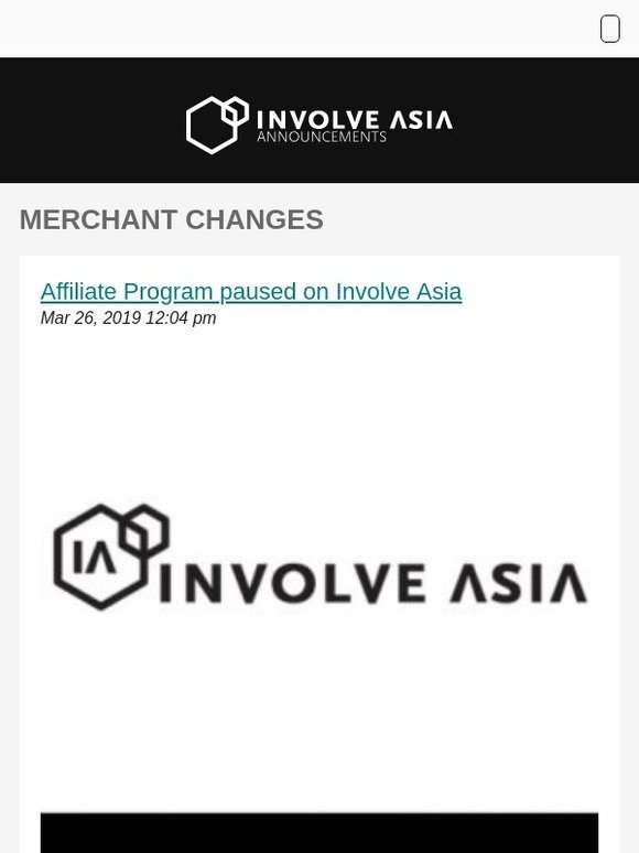Involve: Affiliate Program paused on Involve Asia And More... | Milled