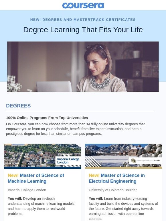 Coursera: New! Degrees & MasterTrack Certificates | Milled