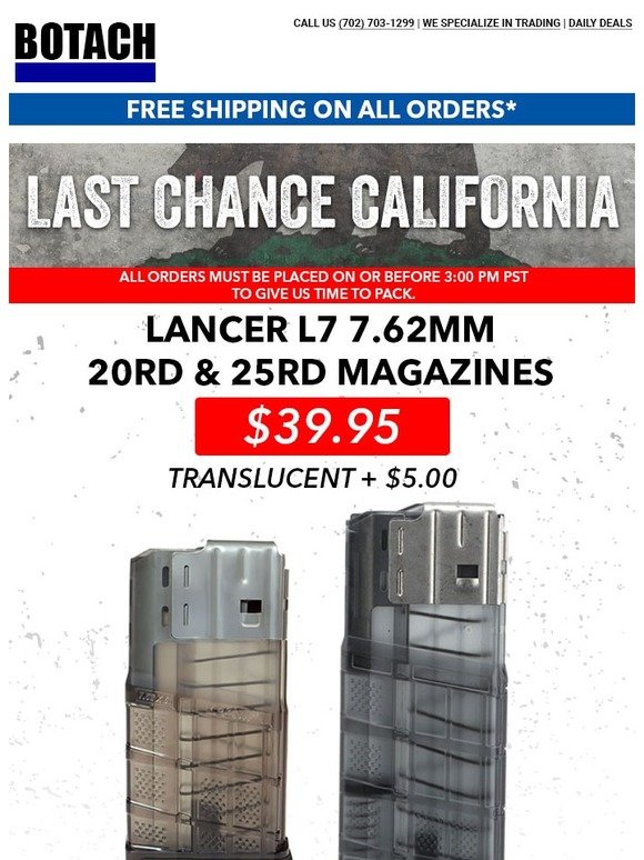 Botach Tactical: Last Chance California - Lancer L7 7.62mm Magazines ...