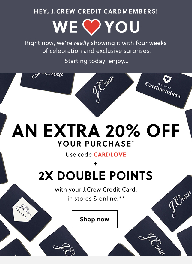 J.Crew: Cardmember life just got twice as nice… | Milled