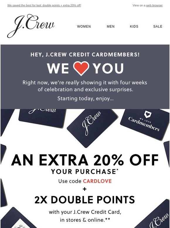 J.Crew: Cardmember life just got twice as nice… | Milled