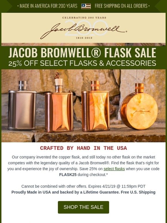 Bromwell: 25% Off Jacob Bromwell® Flask Sale | Milled