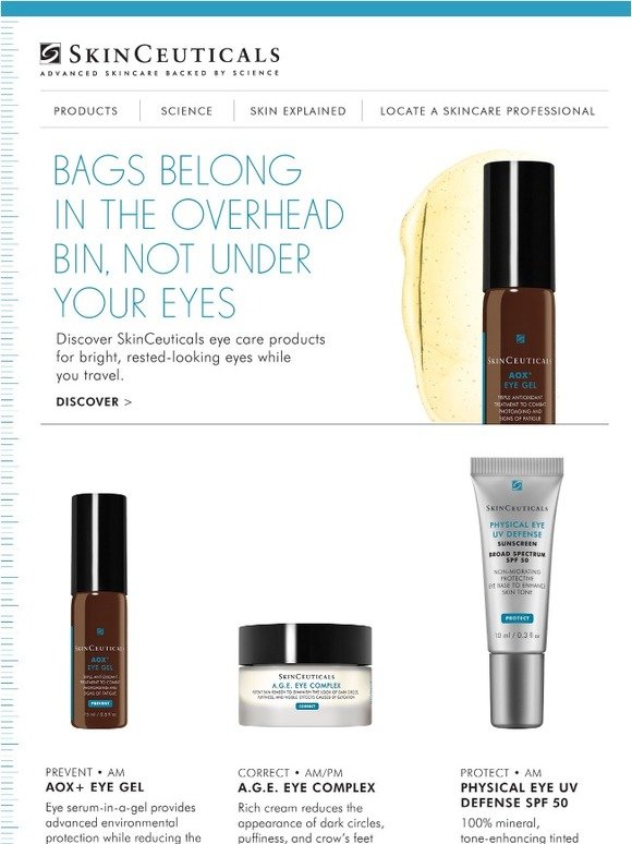 Skinceuticals: Bags Belong In The Overhead Bin | Milled