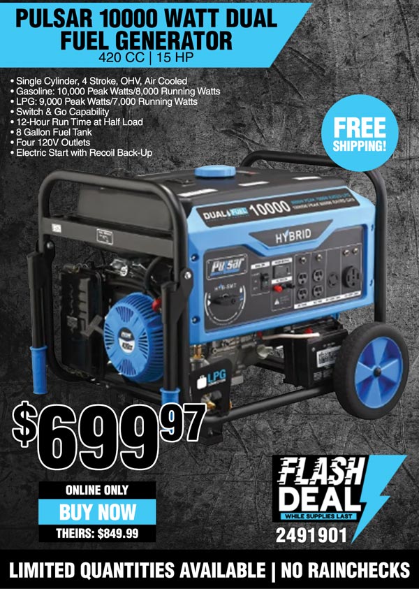 Rural King.com: ⚡ FLASH DEAL | Pulsar 10,000-Watt Dual Fuel Generator ...