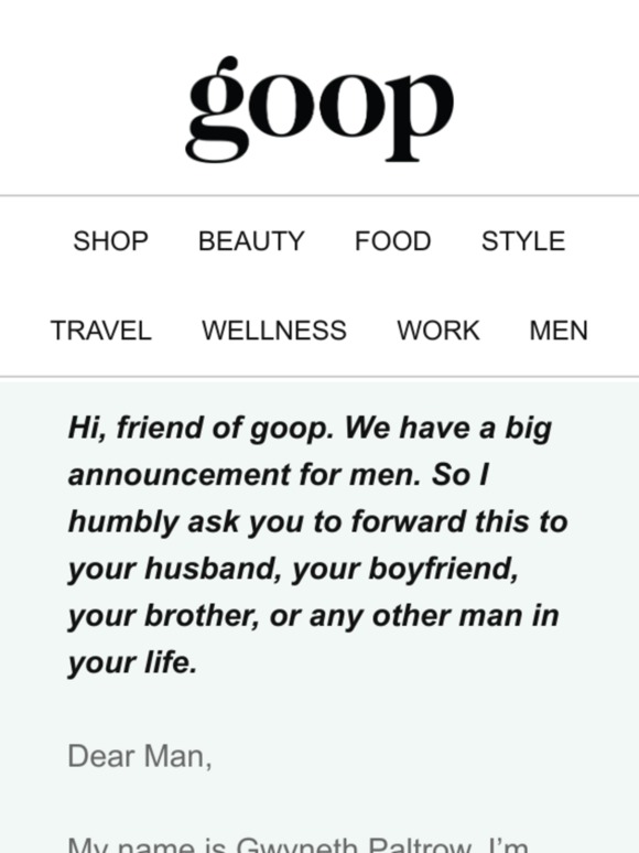 Goop: introducing goop men | Milled