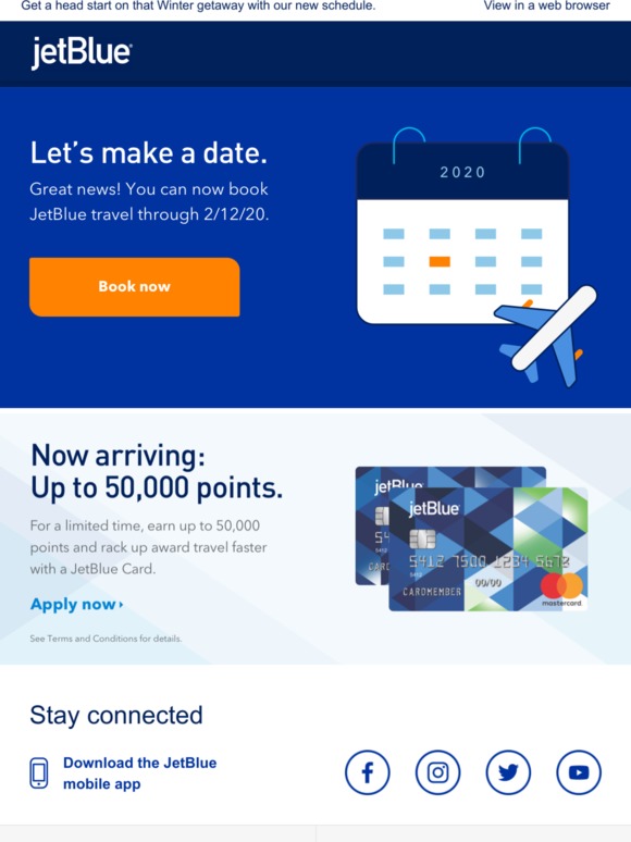 JetBlue: Book travel through 2/12/20 now. | Milled