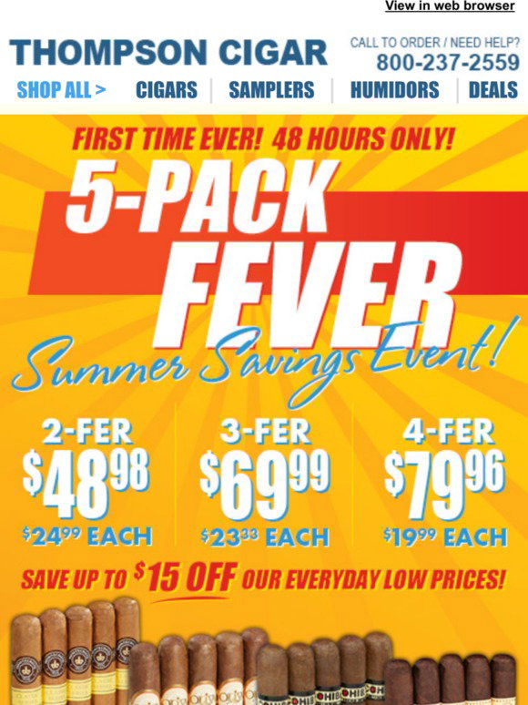 Thompson Cigar: 5-Pack Fever Price Reduction - First Time Ever! | Milled