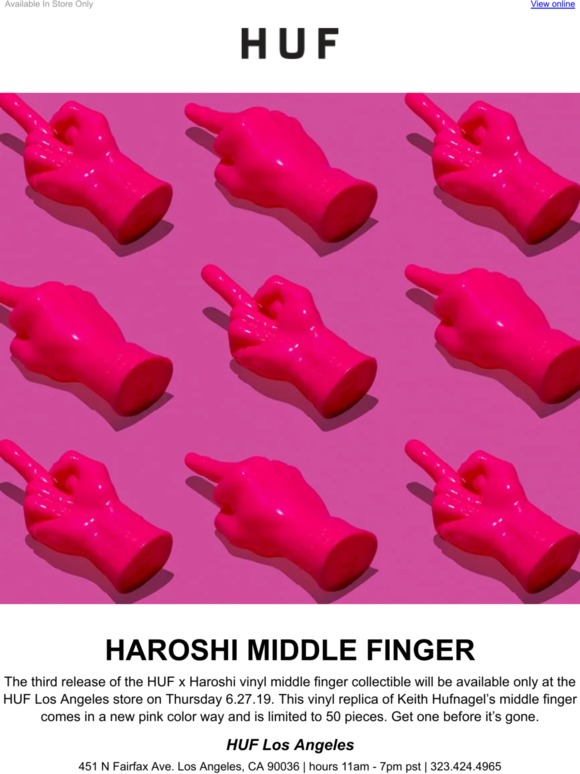 HUF: Haroshi Middle Finger // Available at HUF LA this Thursday | Milled