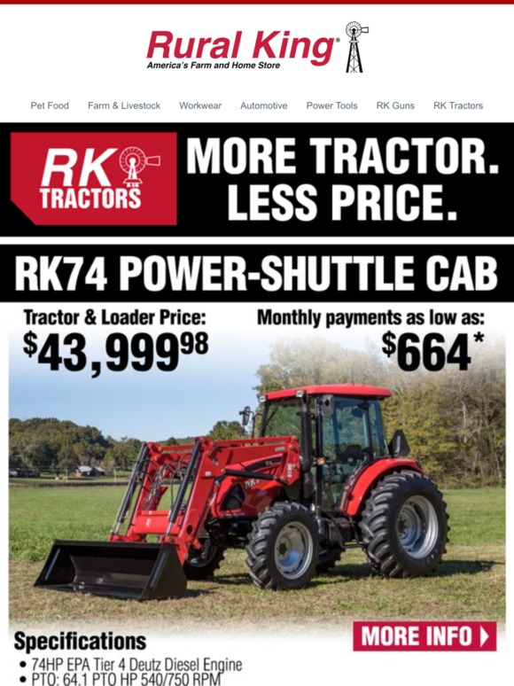 Rural King.com: The Powerful RK74 Tractor In Action! | Milled