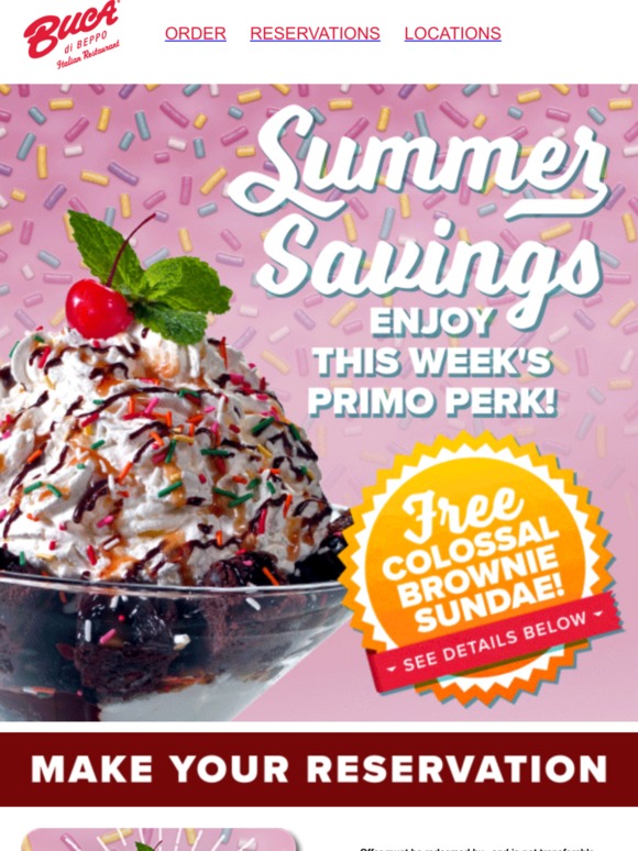 Buca di Beppo: Cool Down With A FREE Colossal Brownie Sundae! | Milled