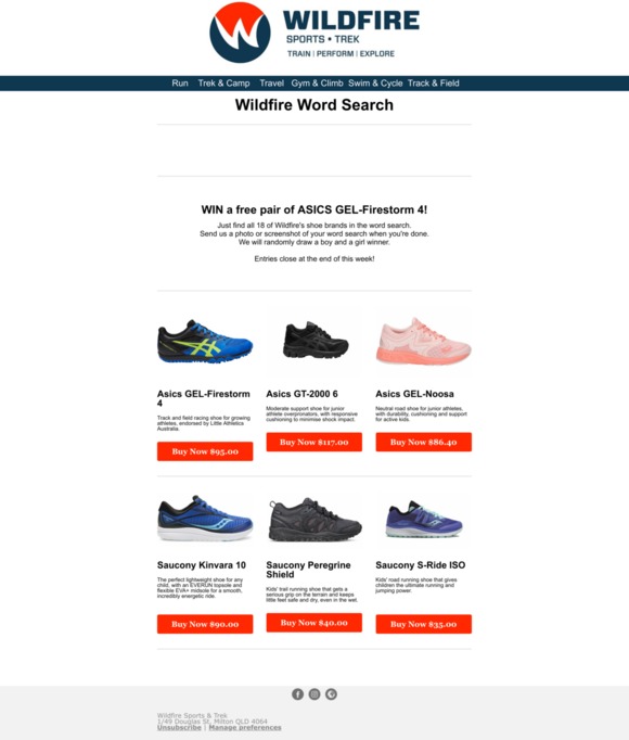 Wildfire Sports: WIN kids' runners with the Wildfire Word Search | Milled