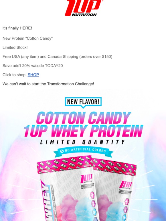 1 Up Nutrition: 🍭New Cotton Candy Protein is HERE! | Milled