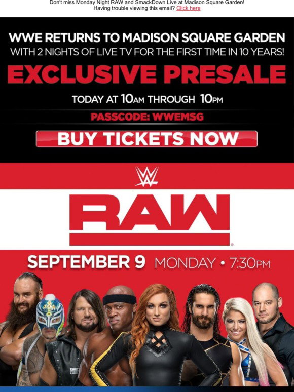 WWE Shop: NEW YORK! Monday Night RAW and SmackDown Live return to MSG ...