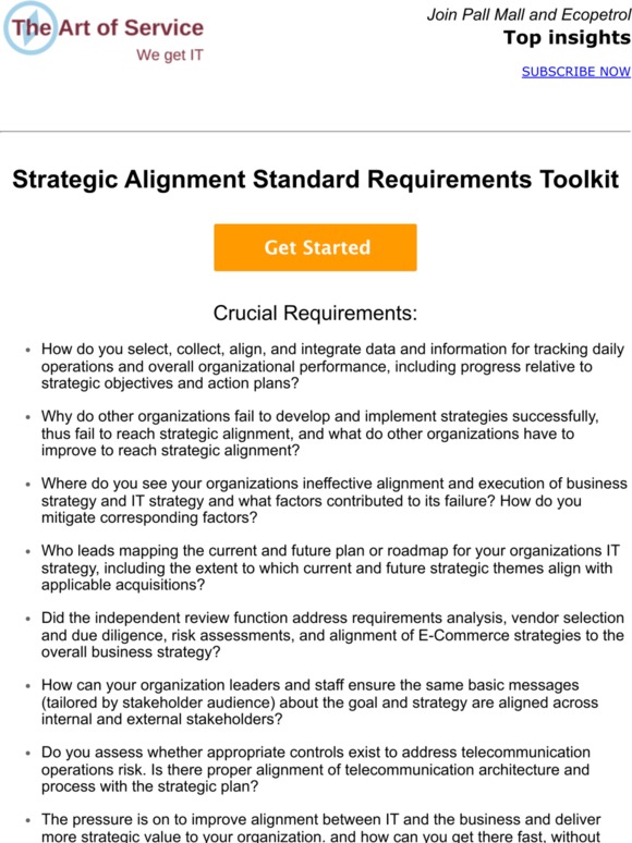 The Art of Service: Strategic Alignment Standard Requirements: | Milled