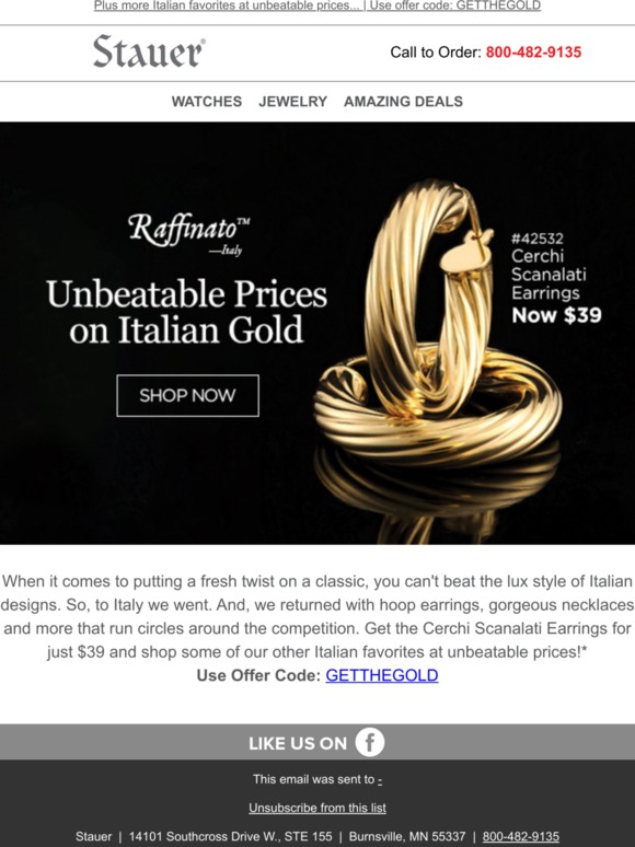 Stauer: New! Italian Gold Earrings only $39 | Milled