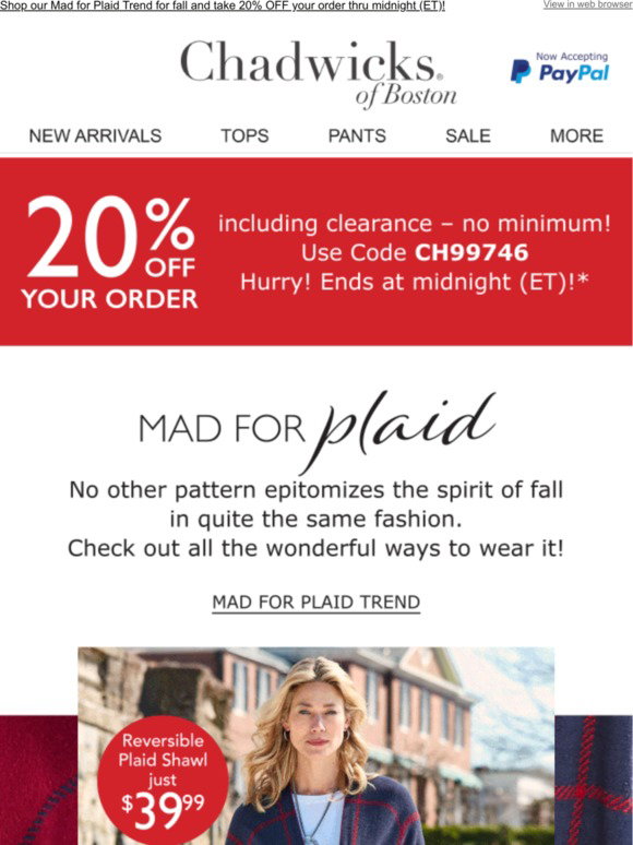 Chadwicks: FINAL HOURS for 20% OFF Your Order! | Milled