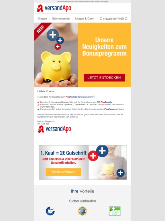 VersandApo: Jetzt neu für Sie: Unser neues Bonusprogramm | Milled