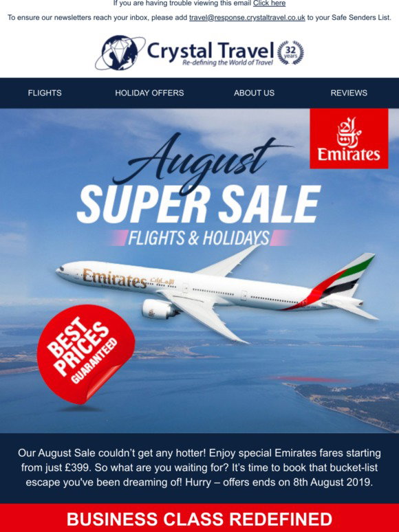 Crystal Travel: Emirates Airlines | August Super Sale Now On! | Milled