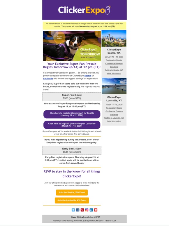 Karen Pryor Clicker Training: Correction - Your Presale for ClickerExpo ...